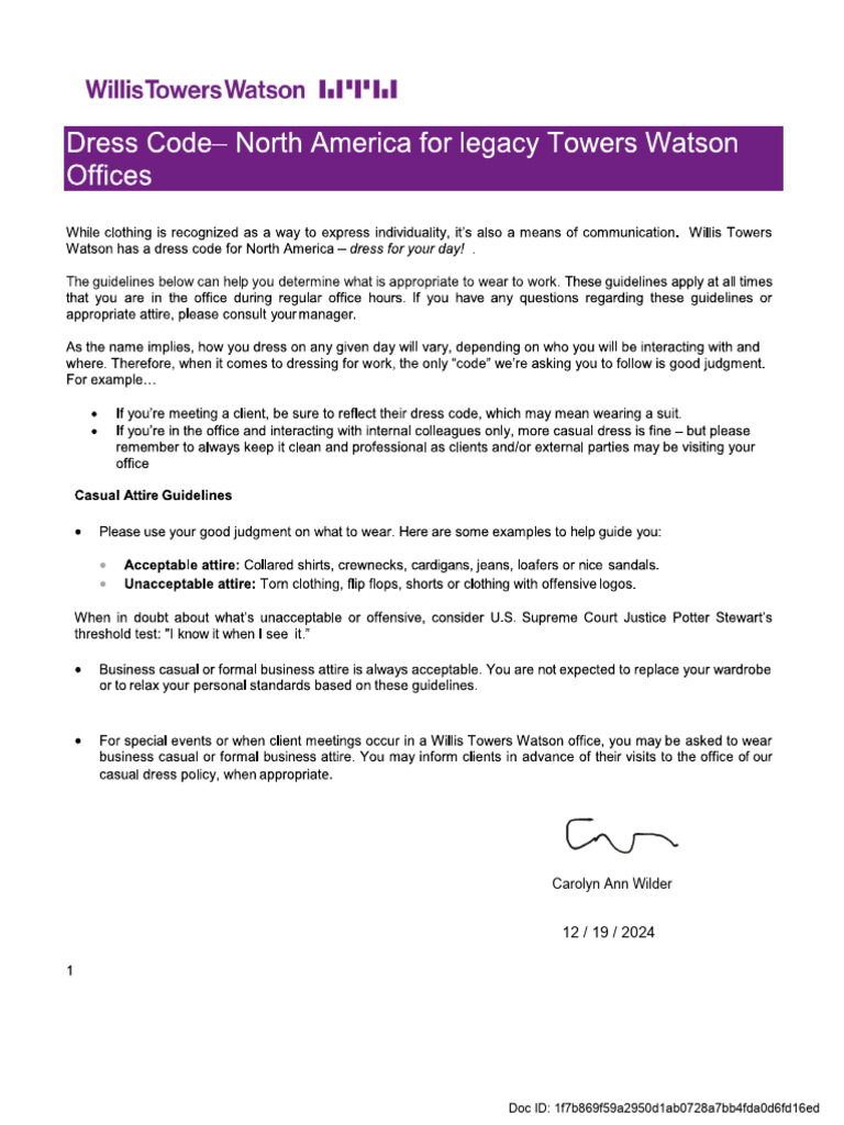 WTW 01 - Dress Code Policy - Carolyn Wilder | PDF