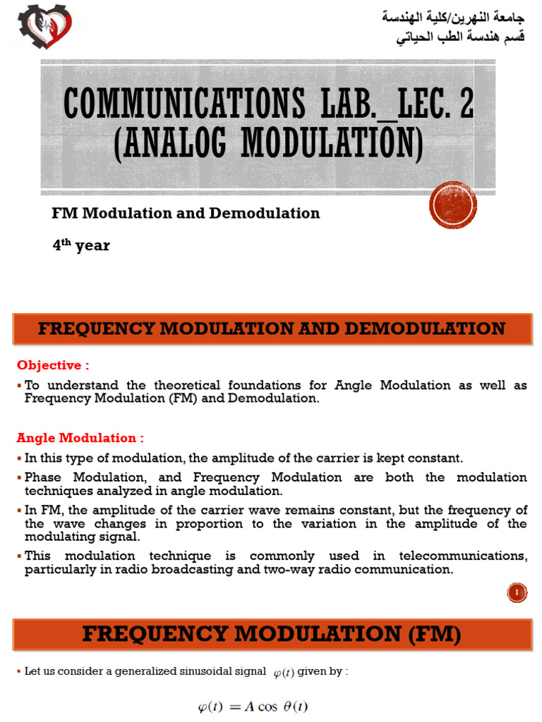 Communications Lab. - Lec. 4 | PDF | Frequency Modulation | Modulation