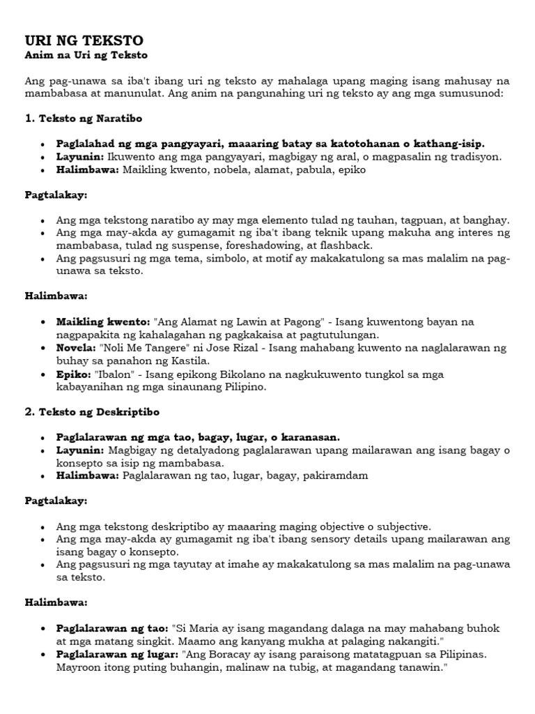 Anim Na Uri NG Teksto | PDF