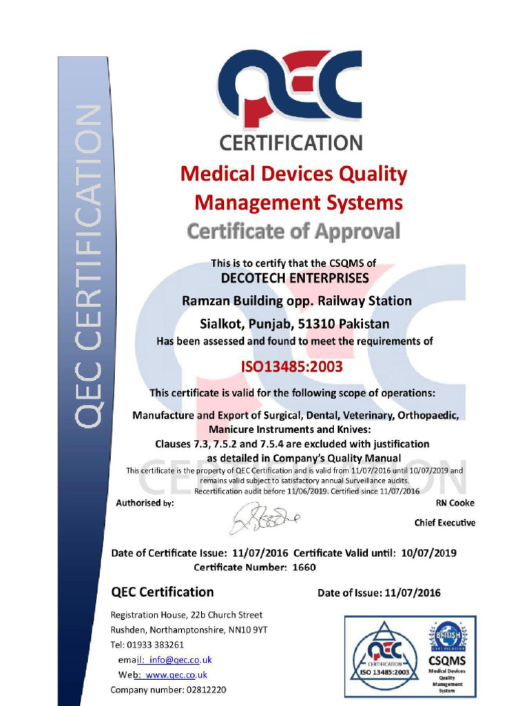 (Req-33) Certificate ISO 13485-2003 | PDF