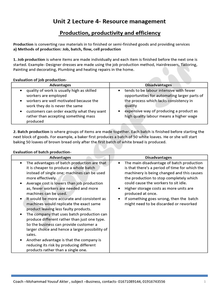 Lecture 4 Resource Management WS | PDF | Lean Manufacturing | Inventory