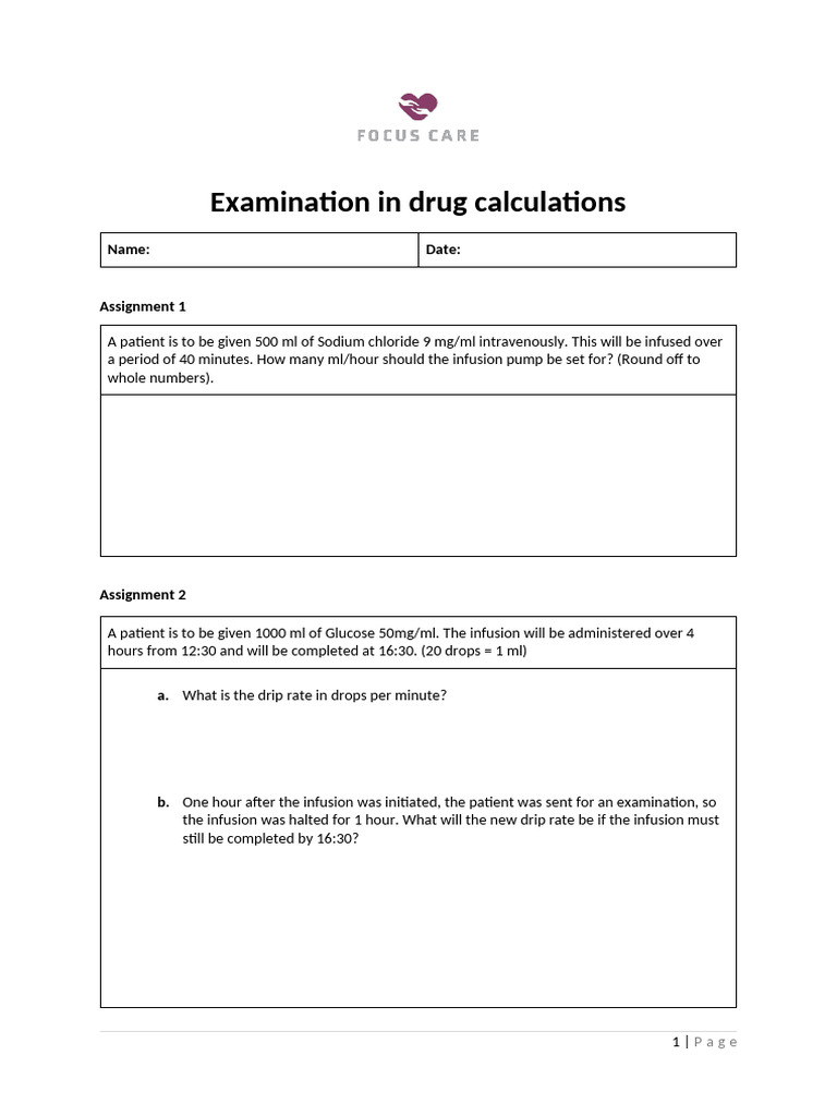 Drug Calculation test | PDF | Intravenous Therapy | Drugs
