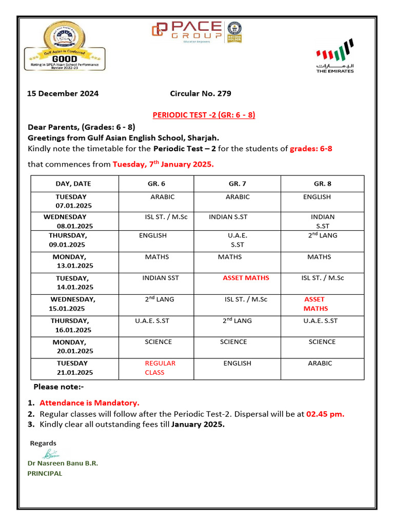 PERIODIC TEST 2-GR.6-8 - Parents Circular No. 279 | PDF