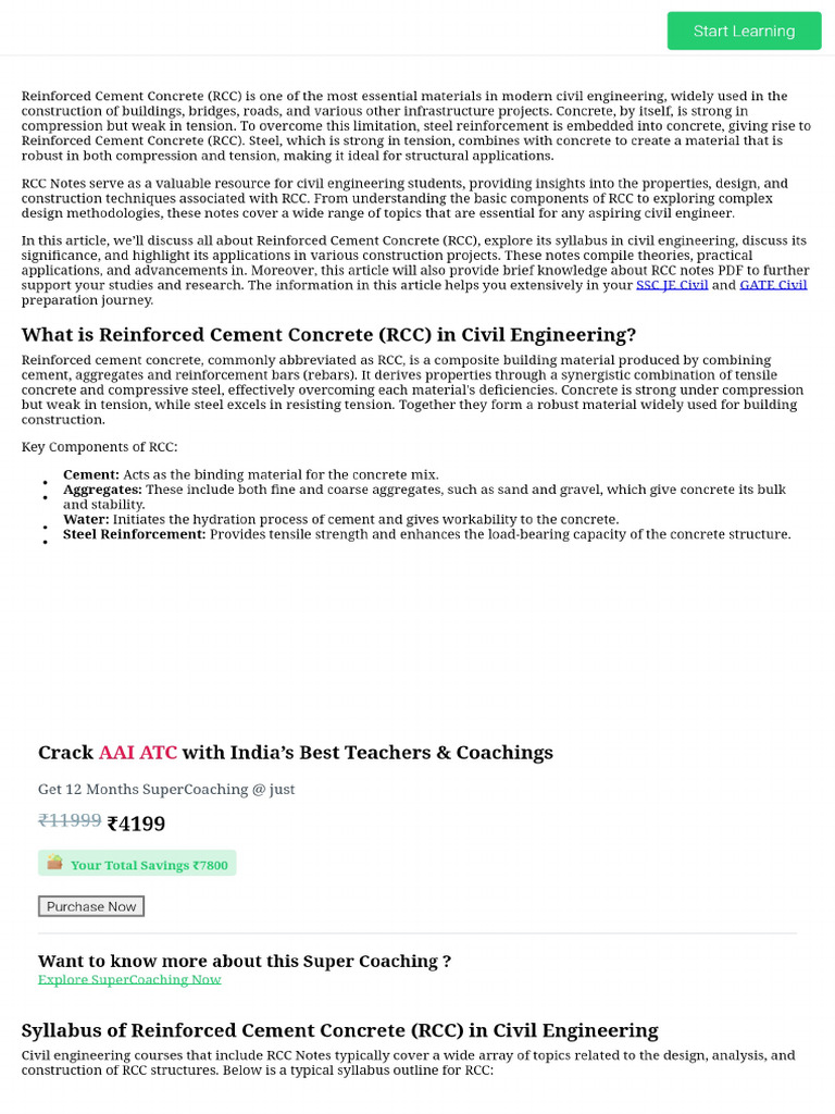 Reinforced Cement Concrete (RCC) - Download Subject Notes & Free PDF ...