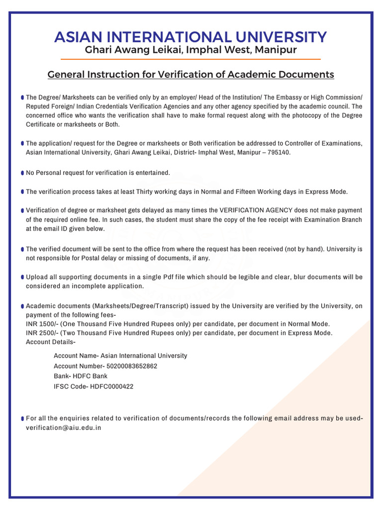 Application Form for Verification - AIU | PDF
