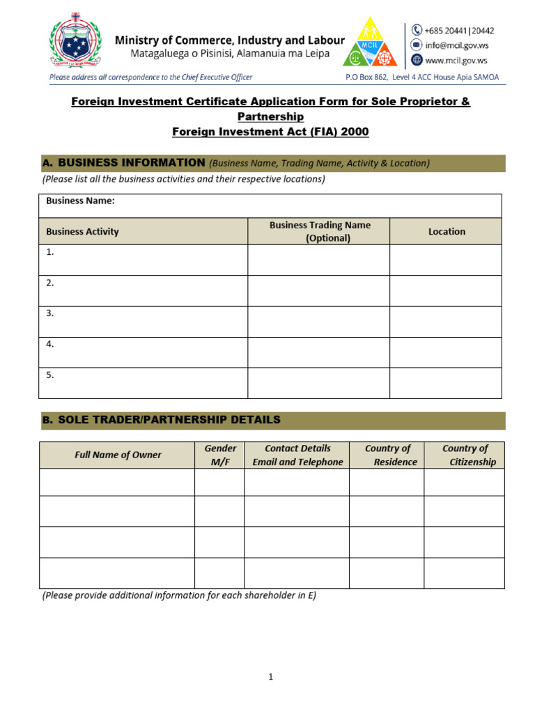 FIC Form Sole Trader Partnership | PDF | Sole Proprietorship | Identity ...