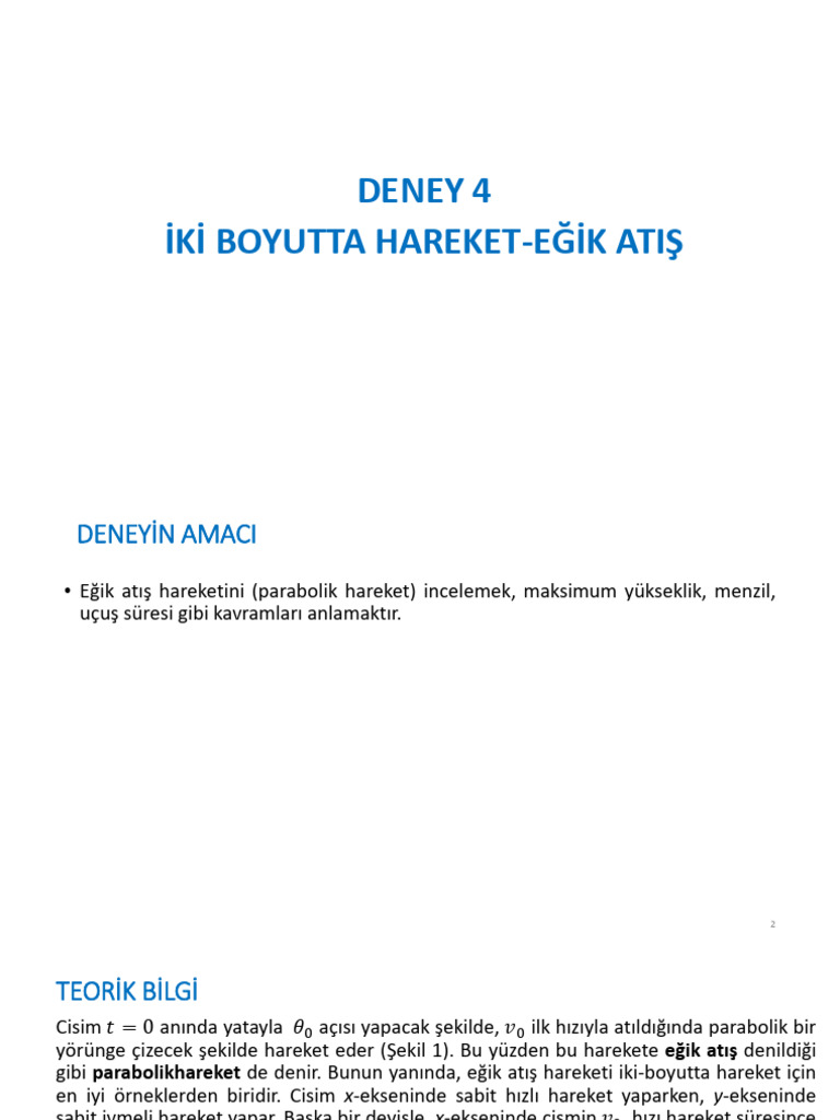 Deney 4. İki Boyutta Hareket-Eğik Atış | PDF