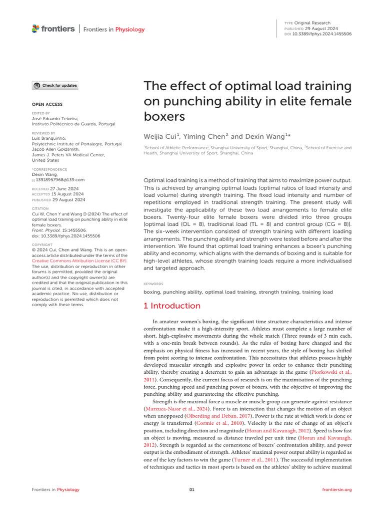 The Effect of Optimal Load Training On Punching Ability in Elite Female ...