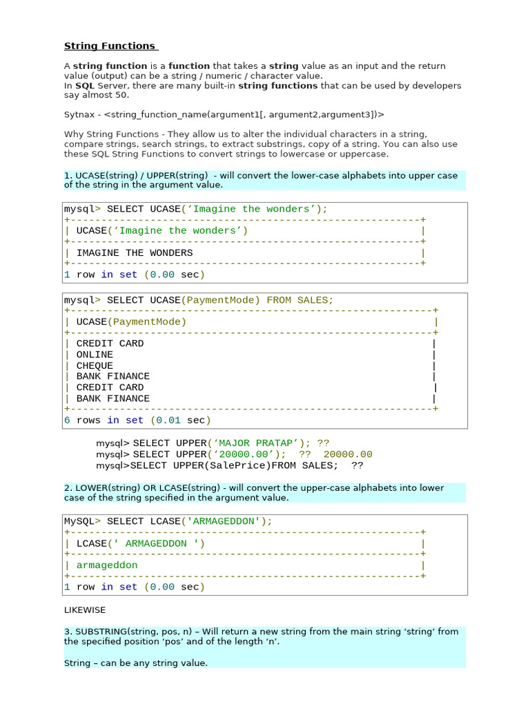 SQL String Functions Explained | PDF | String (Computer Science) | Letter Case