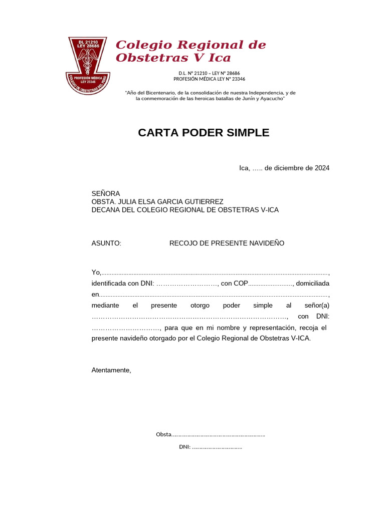 CARTA PODER SIMPLE CRO V-ICA | PDF