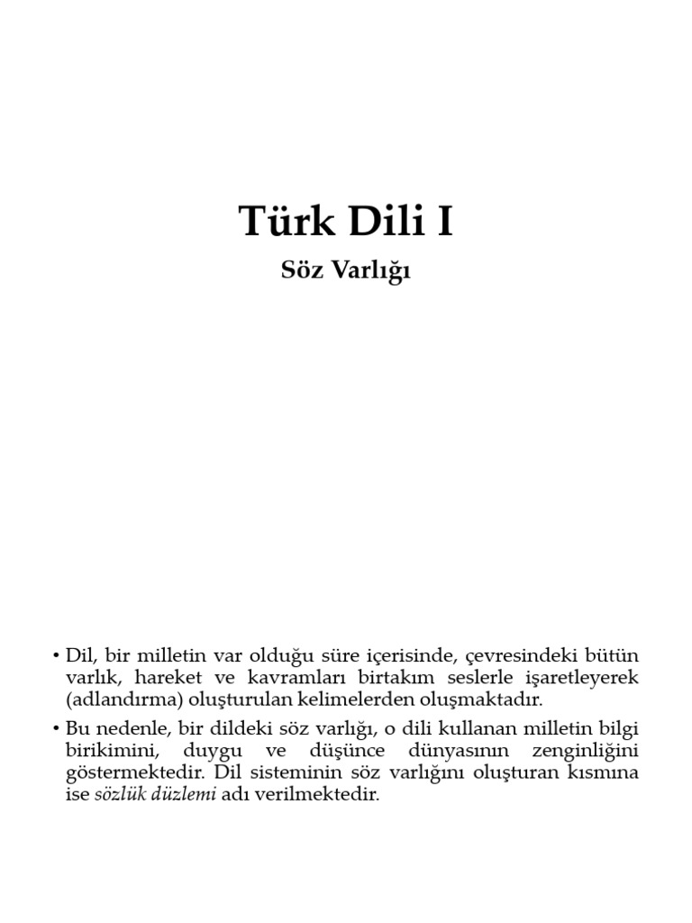 Turk Dili i 15 Hafta Turk Dilinin Soz Varligi | PDF