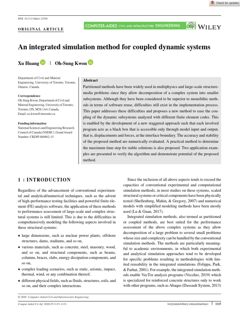 Computer Aided Civil Eng - 2020 - Huang - An Integrated Simulation Method For Coupled Dynamic ...