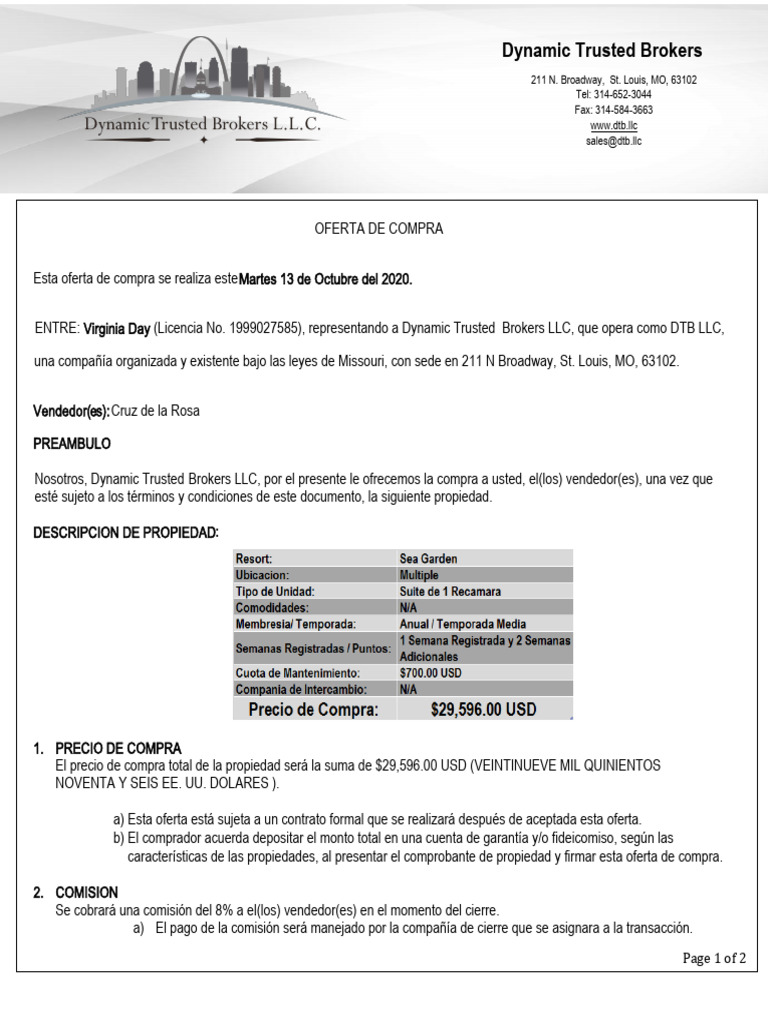 Cruz de La Rosa - Oferta de Compra | PDF | Oferta (economía) | Economias