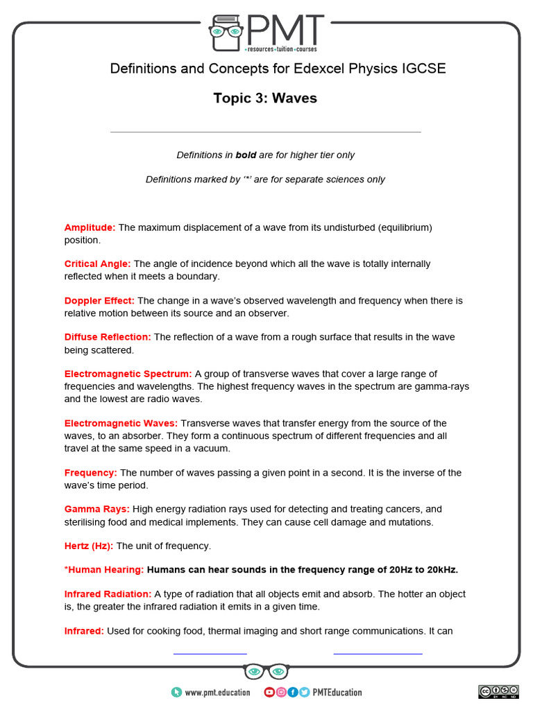 Definitions - Topic 3 - Waves - Edexcel Physics IGCSE | PDF | Waves | Electromagnetic Radiation