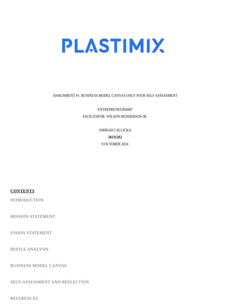 Entrepreneurship Assignment 1 BMC and Self Reflection - Amirah Callicka 20231262 | PDF | Cement ...