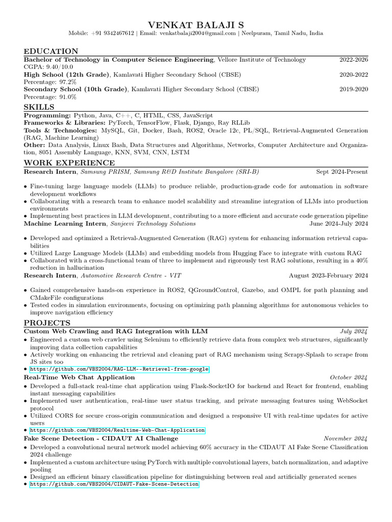 Venkat Balaji S Resume | PDF | Artificial Intelligence | Intelligence (AI) & Semantics