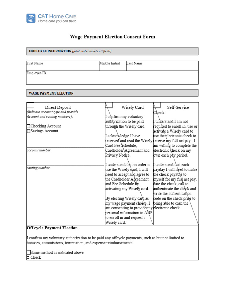 DD_Wage Payment Election Consent Form (2) 1 1 (1) | PDF | Cheque | Payroll