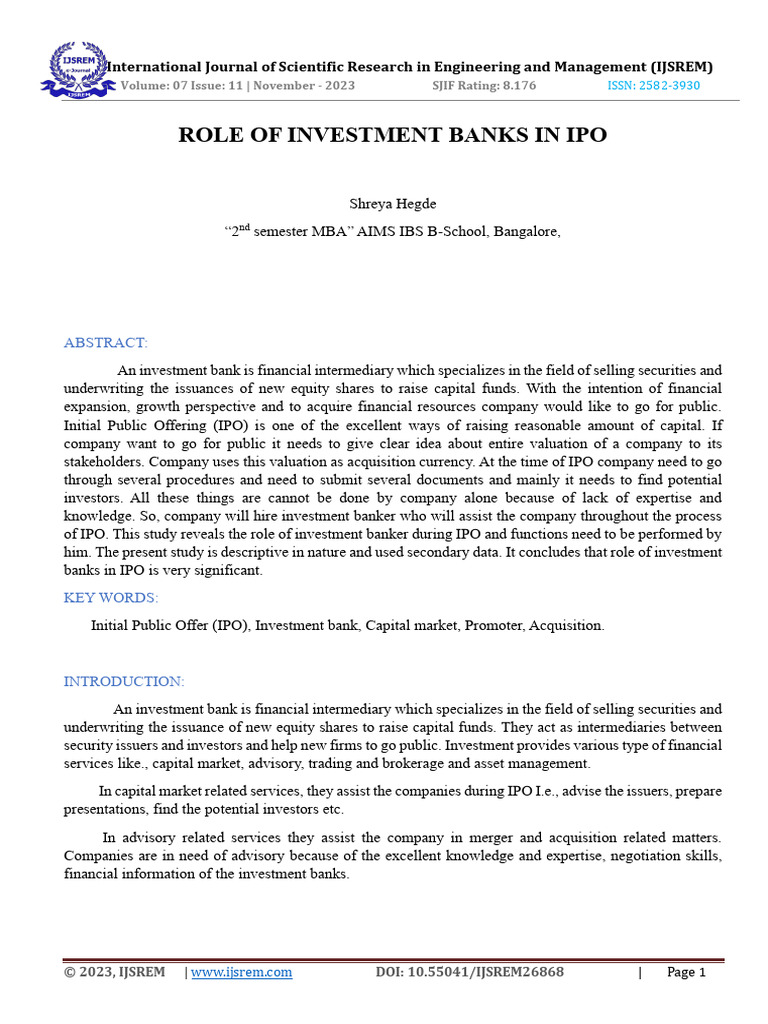 Investment Banks' Role in IPOs | PDF | Initial Public Offering | Investing