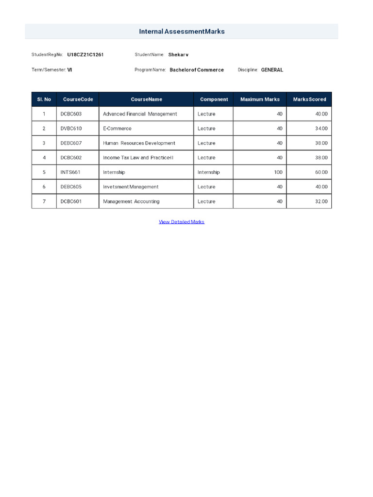 Student Internal Assessment Marks | PDF