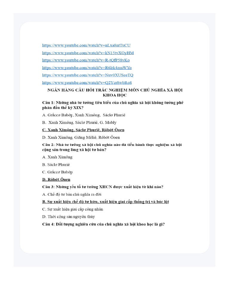 Trắc nghiệm CNXH KH 2 (1) | PDF