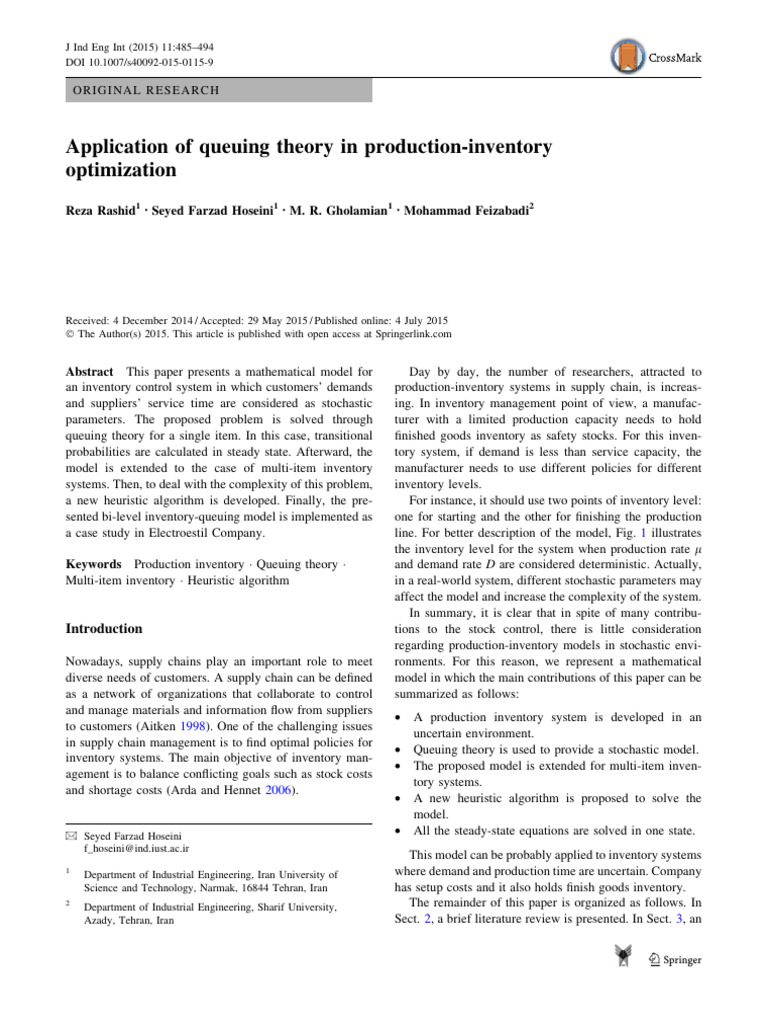 Application of Queuing Theory in Production Inventory Optimization | PDF | Supply Chain ...