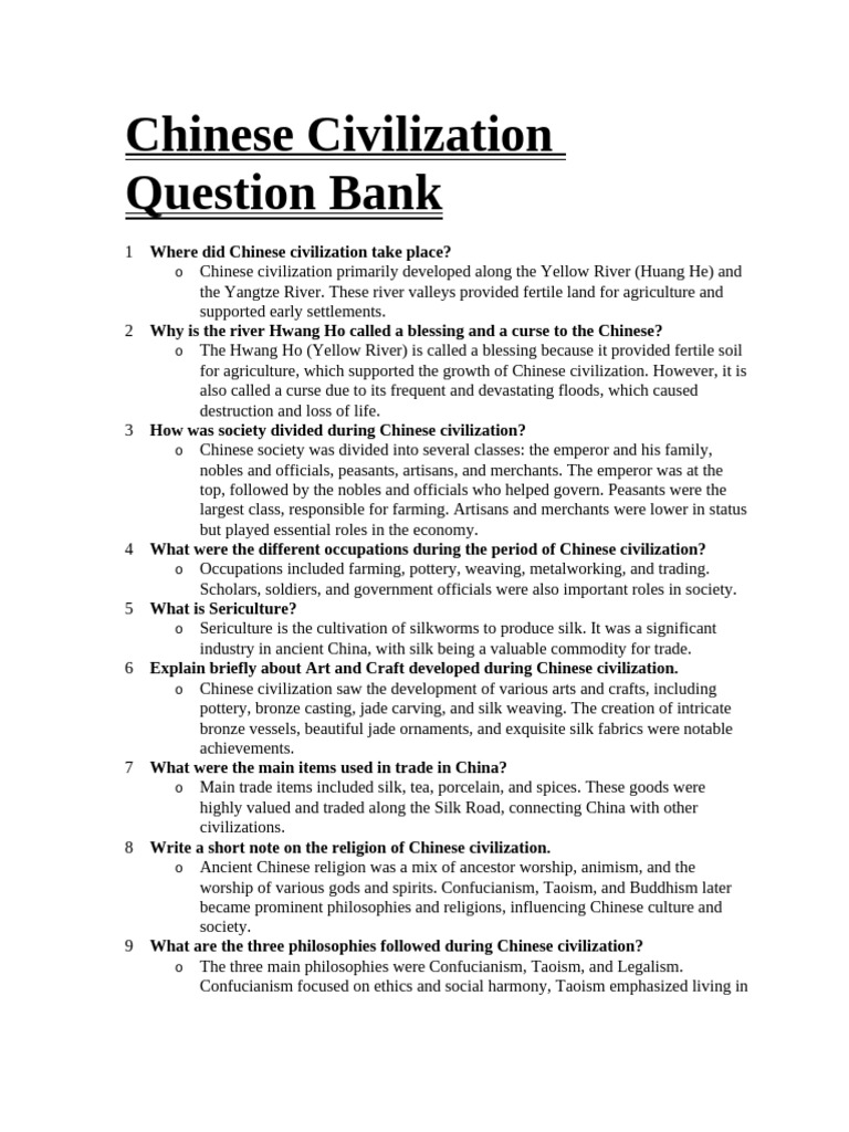 Chinese Civilization Question Bank | PDF | Chinese Culture | History Of ...