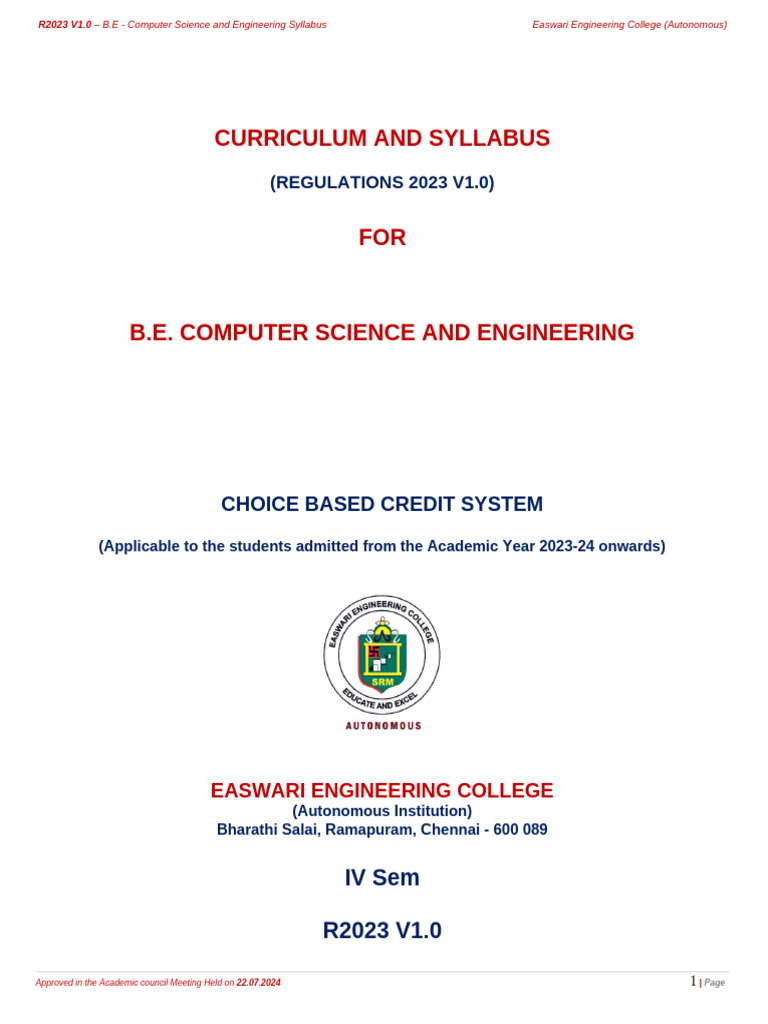 CSE - 4th Sem - BE-CSE (CSE) - R2023 V1.0 Curiculum & Syllabus 18-12-2024 | PDF | Class ...
