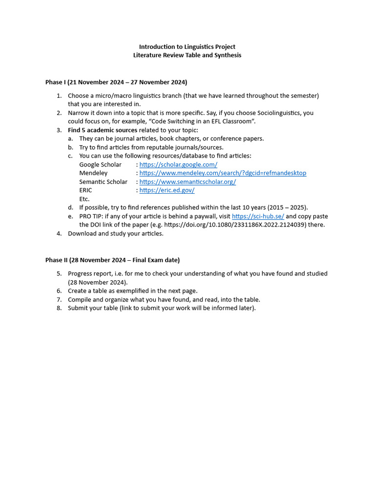 Introduction To Linguistics Project Guide | PDF | Linguistics ...