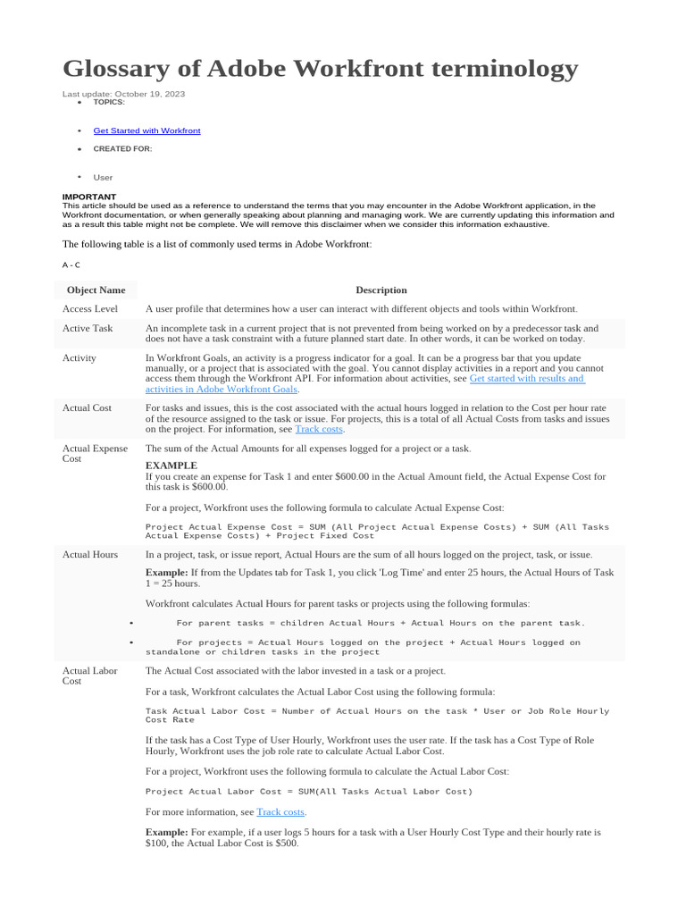 Glossary of Adobe Workfront terminology | PDF | Databases | Information