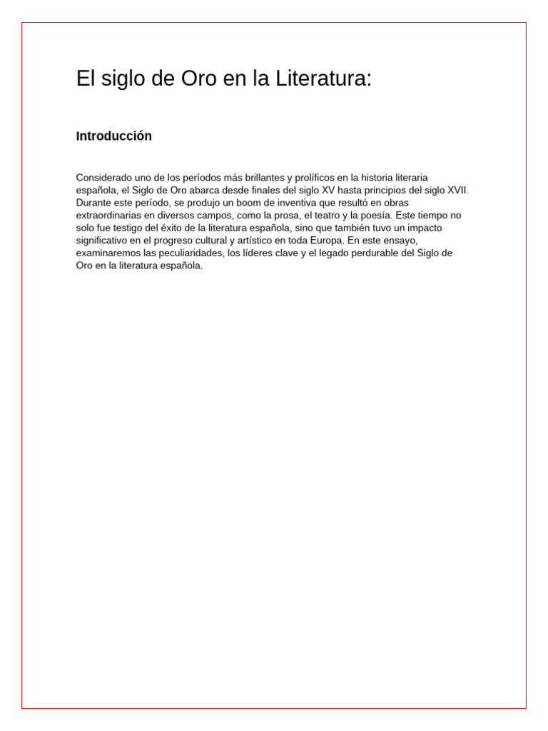 Siglo de Oro: Esplendor Literario Español | PDF | Literatura española ...