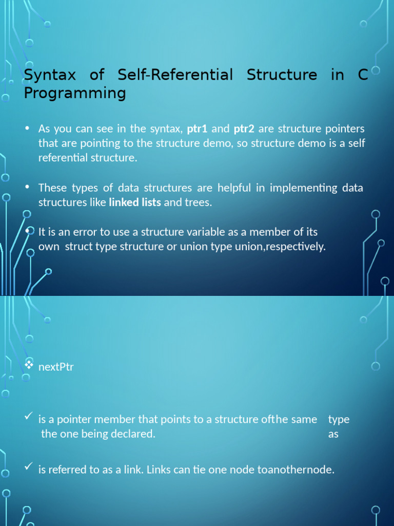 Self Refferential Structure | PDF | Pointer (Computer Programming) | Integer (Computer Science)