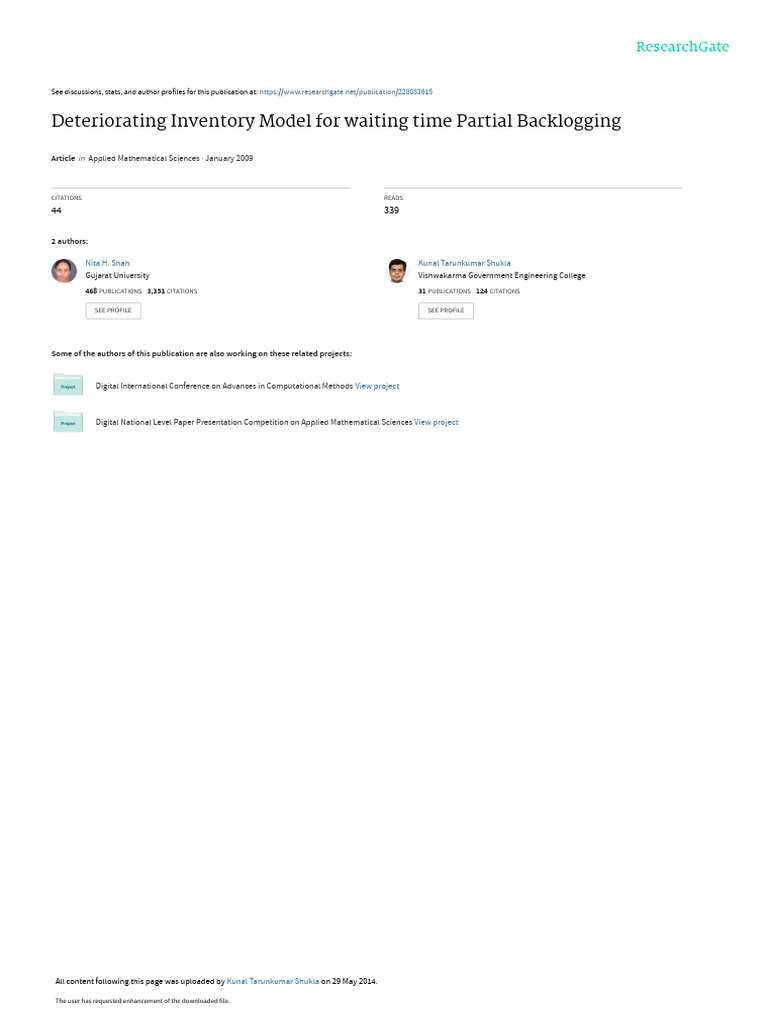 Deteriorating Inventory Model For Waiting Time Par Pdf Inventory Mathematics