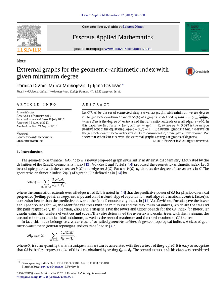 Extremal Graphs For The Geometric-Arithmetic Index With LPP | PDF | Vertex (Graph Theory ...