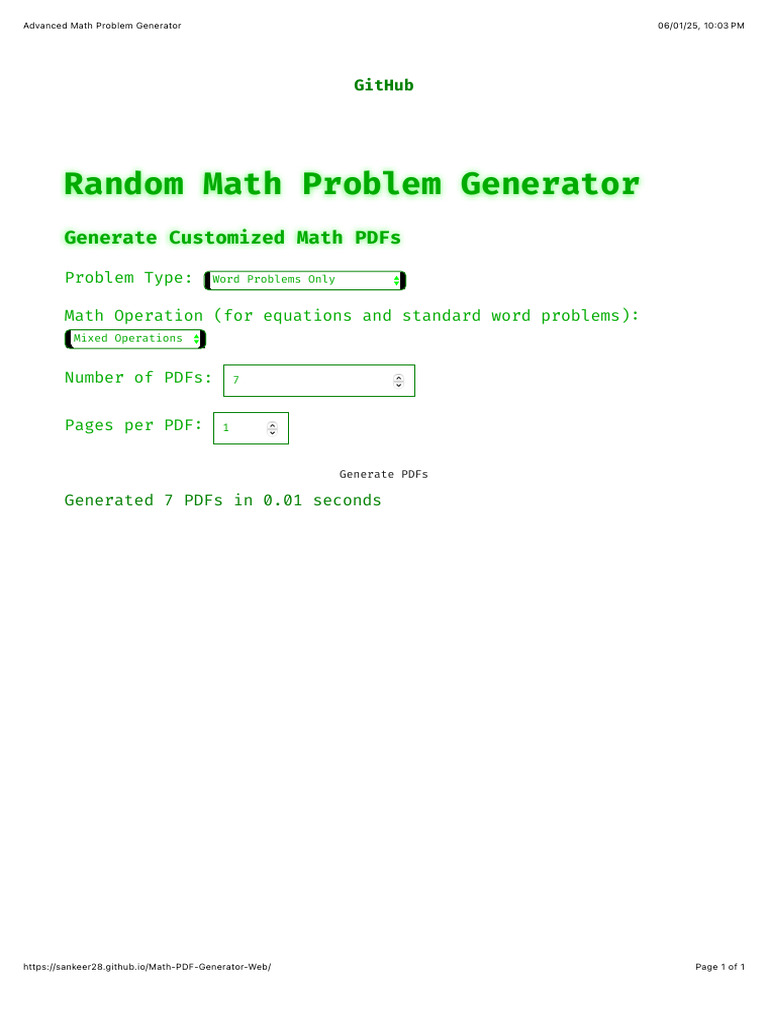 Advanced Math Problem Generator | PDF