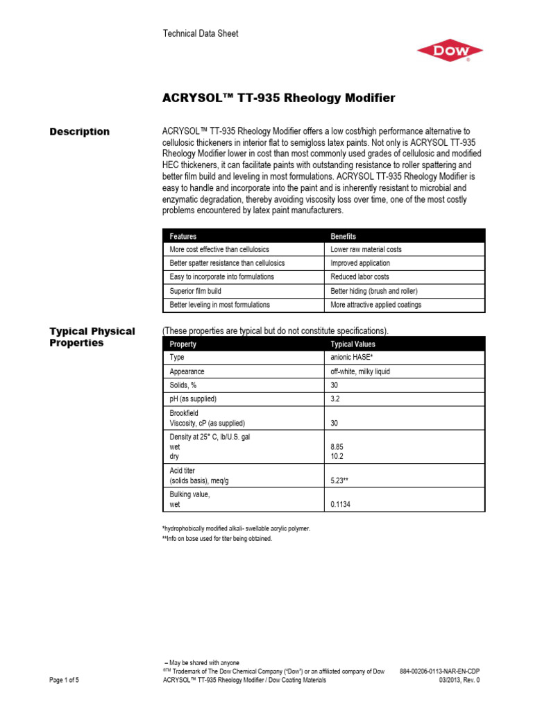 Acrysol TT 935 | PDF | Paint | Rheology