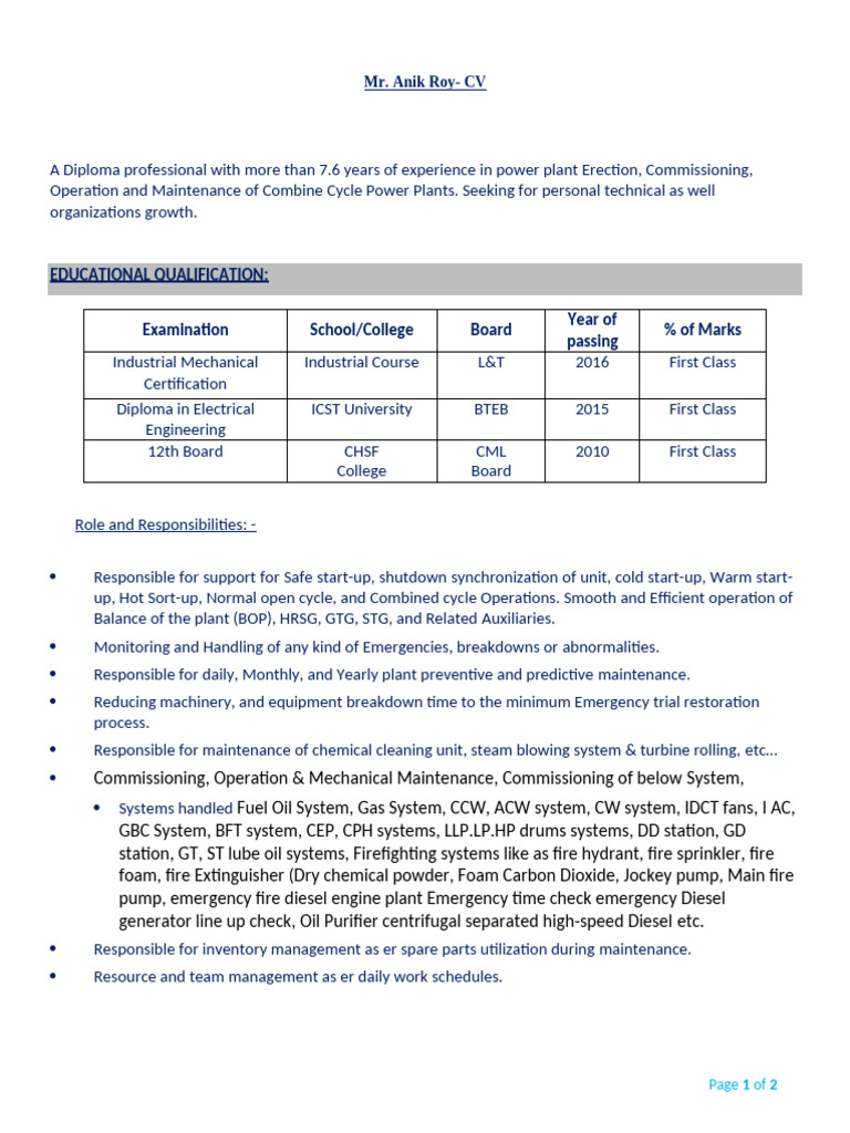 Mr. Anik Roy - Mech Engineer - CV | PDF | Energy Conversion | Sustainable Technologies