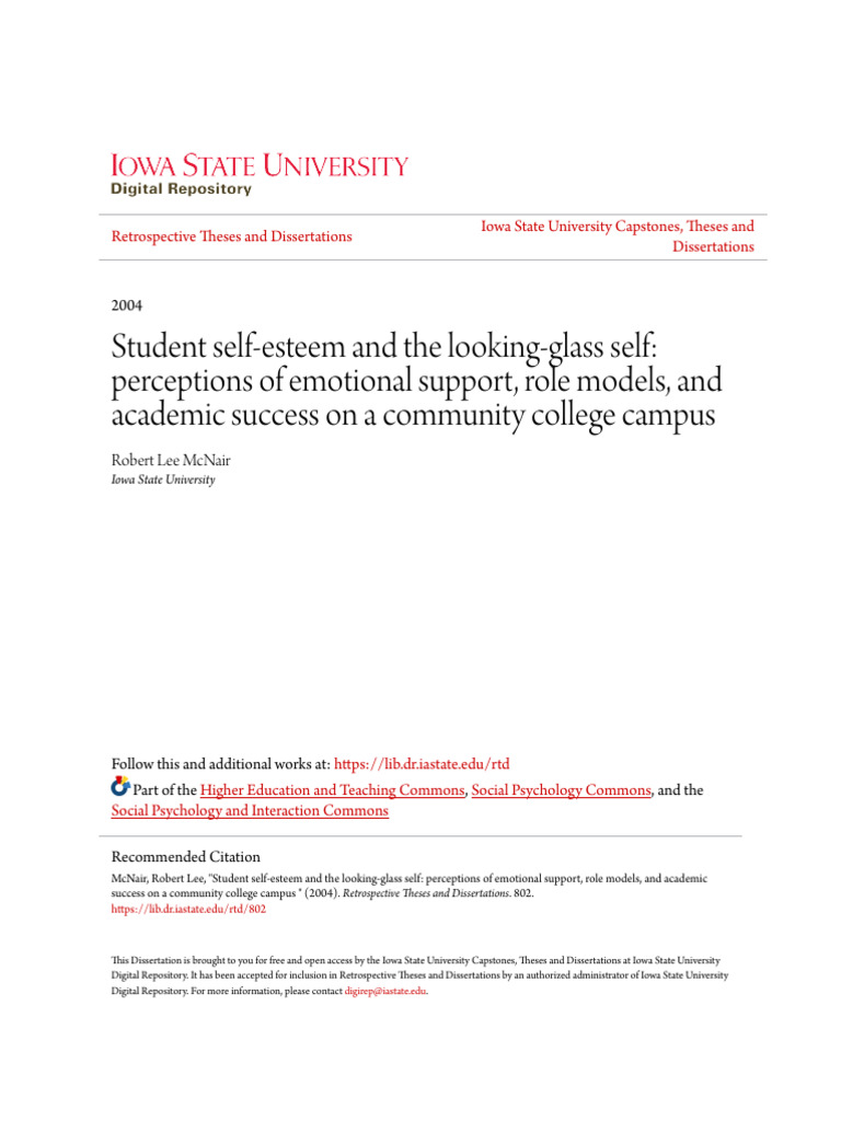 1. the Student Self Esteem and the Looking Glass Self- Robert Lee Mcnair | PDF | Self Esteem ...