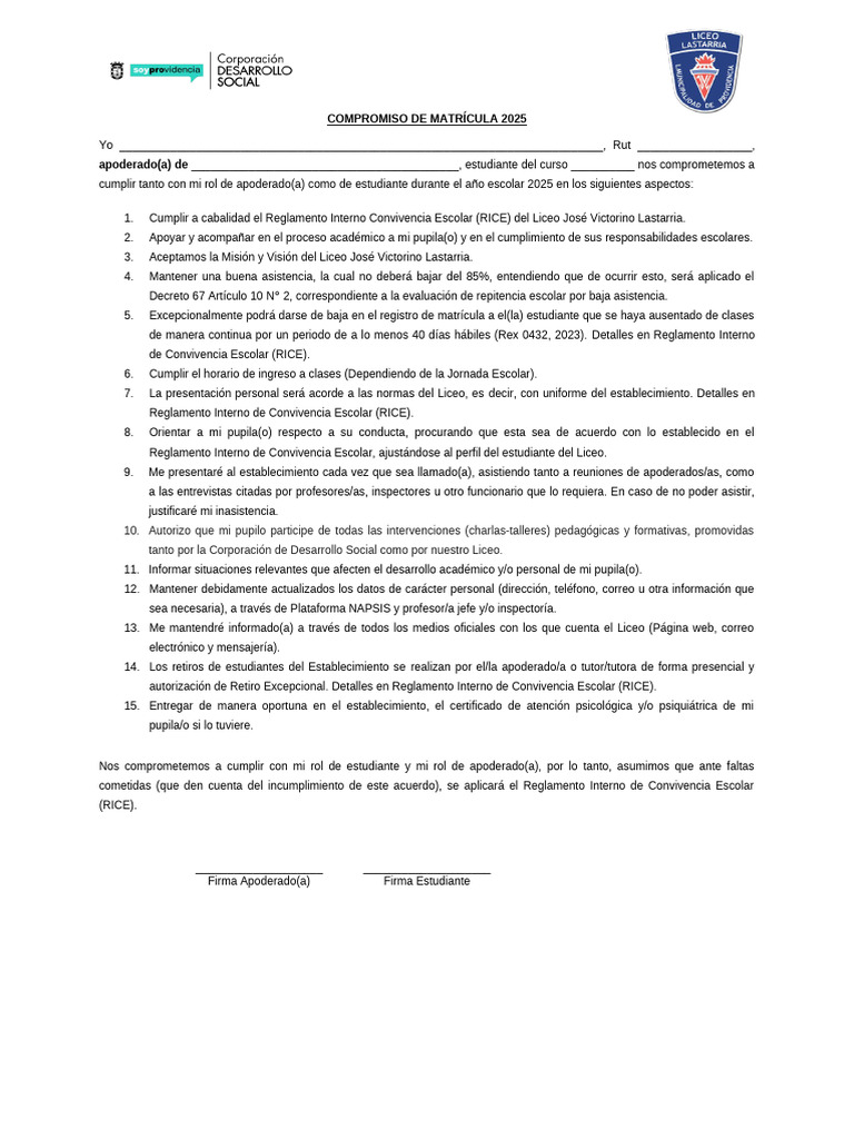 1983 - 515 - 2. Formulario de Compromiso de Matrícula 2025 | PDF