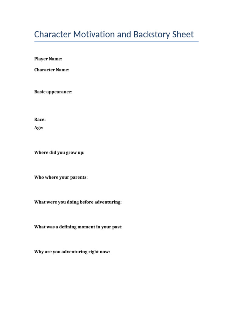 Character Motivation & Backstory Guide | PDF