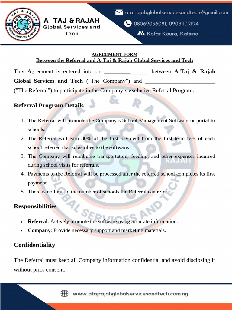 Agreement Form Ataj & Rajah Global Services 1 | PDF