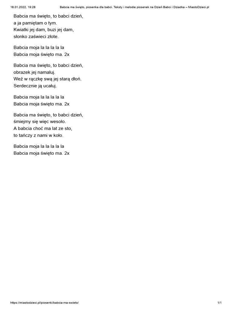 Babcia Ma Święto, Piosenka Dla Babci. Teksty I Melodie Piosenek Na ...