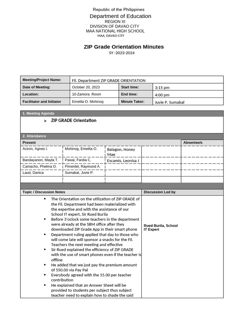 Department Meeting Minutes - Oct 2023 | PDF | Human Communication
