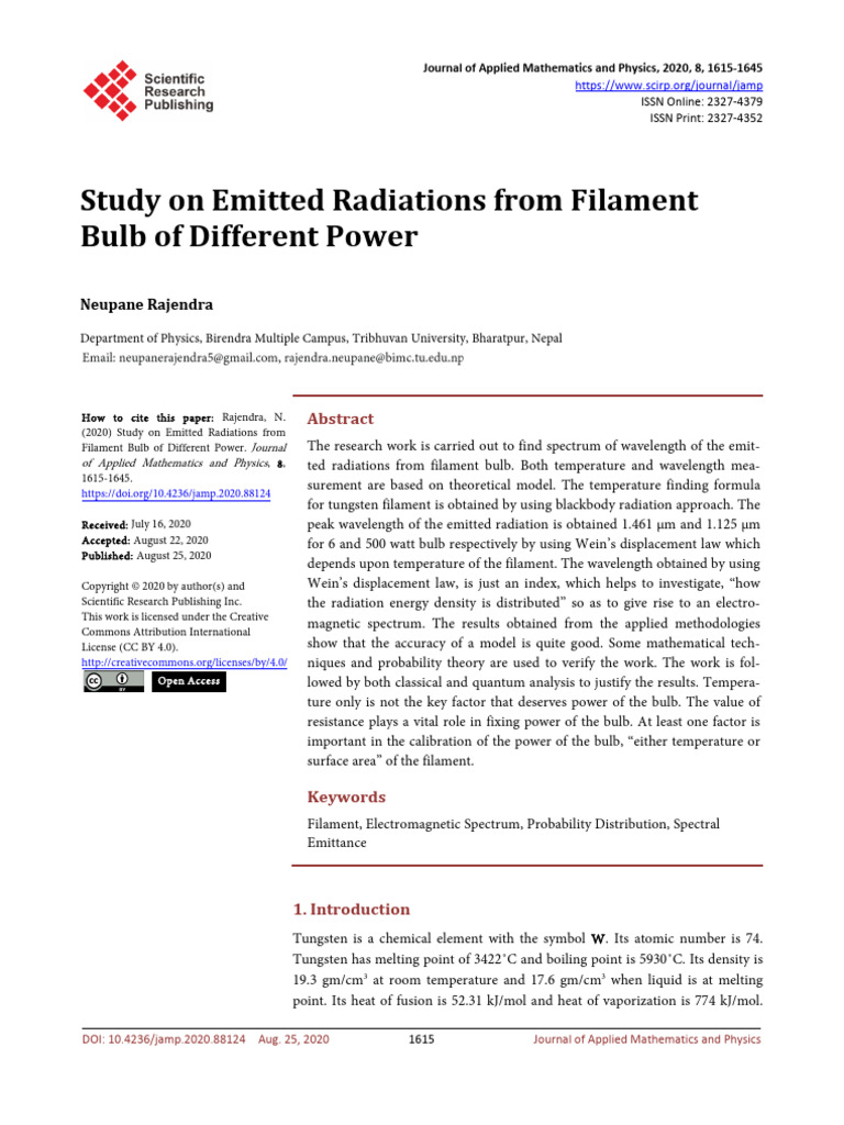 Study On Emitted Radiations From Filament Bulb of | PDF | Incandescent ...