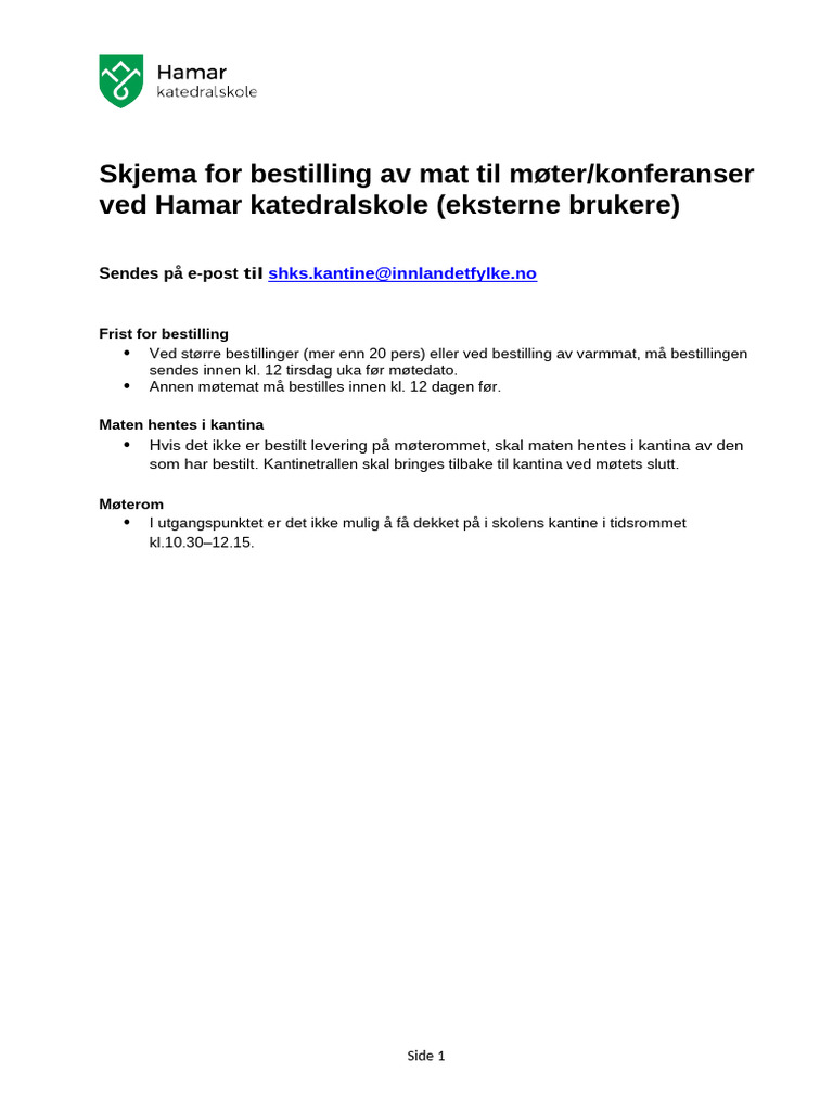 Skjema For Matbestilling - Eksterne Brukere | PDF