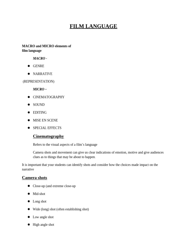 FILM LANGUAGE | PDF | Cinematography | Narrative