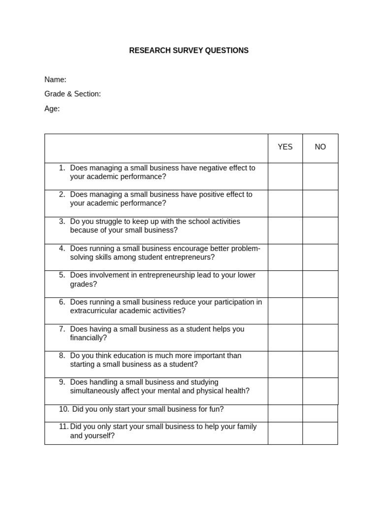 Research Survey Questions | PDF