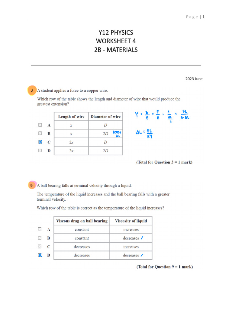 Y12 Physics Worksheet 5 - 2B | PDF
