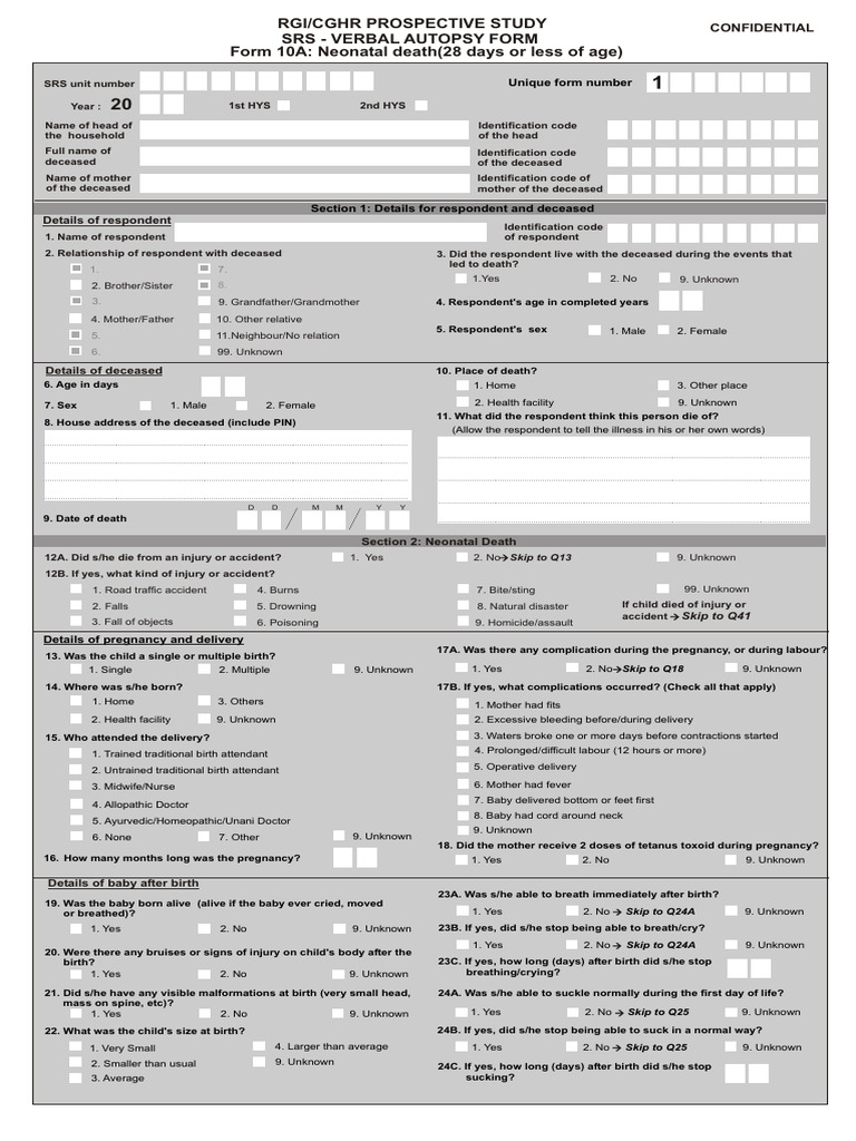 Neonatal Death Verbal Autopsy Form | PDF | Childbirth | Pregnancy