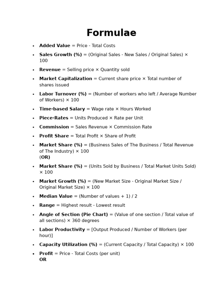 Business-Formulae | PDF | Revenue | Business Economics