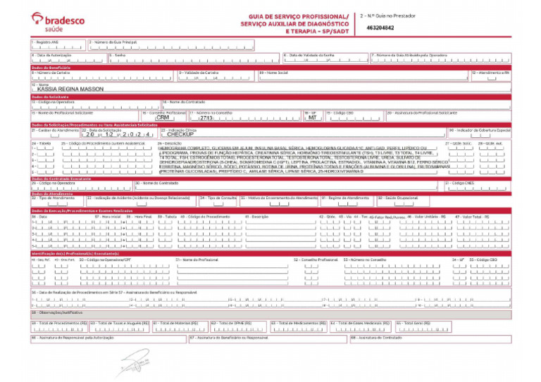 Guia Exames Bradesco Dra Kassia Masson | PDF
